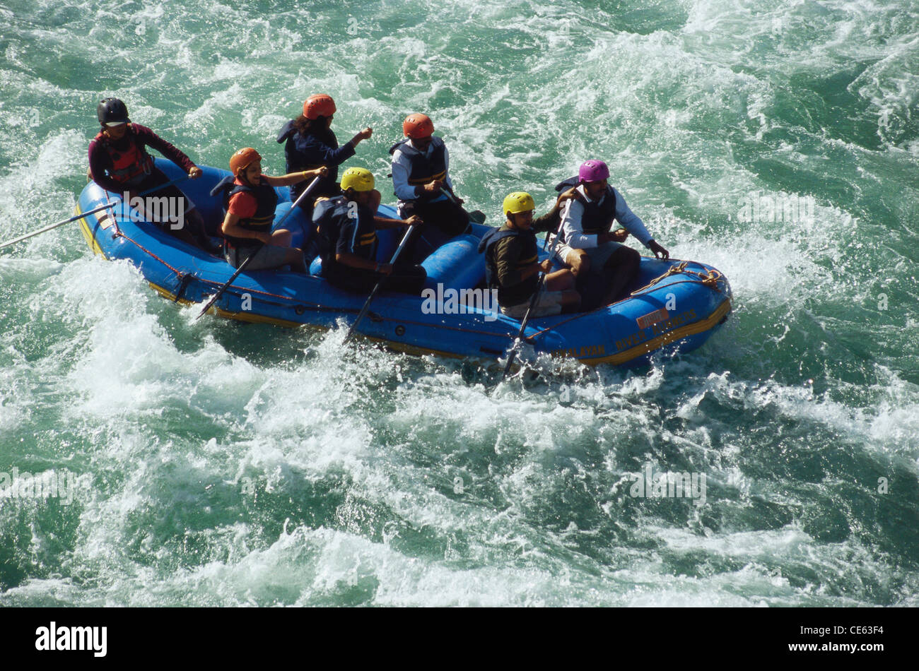 Rafting in river Ganges ; Rishikesh ; Uttaranchal ; Uttarakhand ; India ...