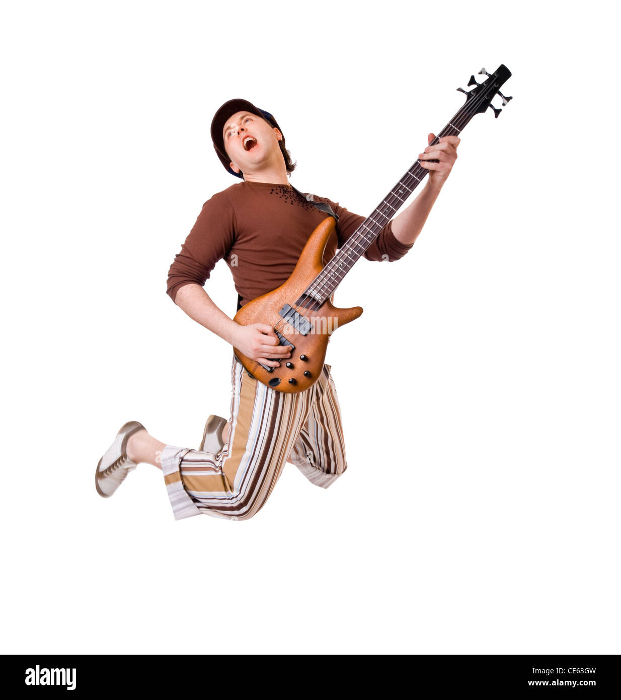 Cool musician with guitar isolated on white background Stock Photo - Alamy