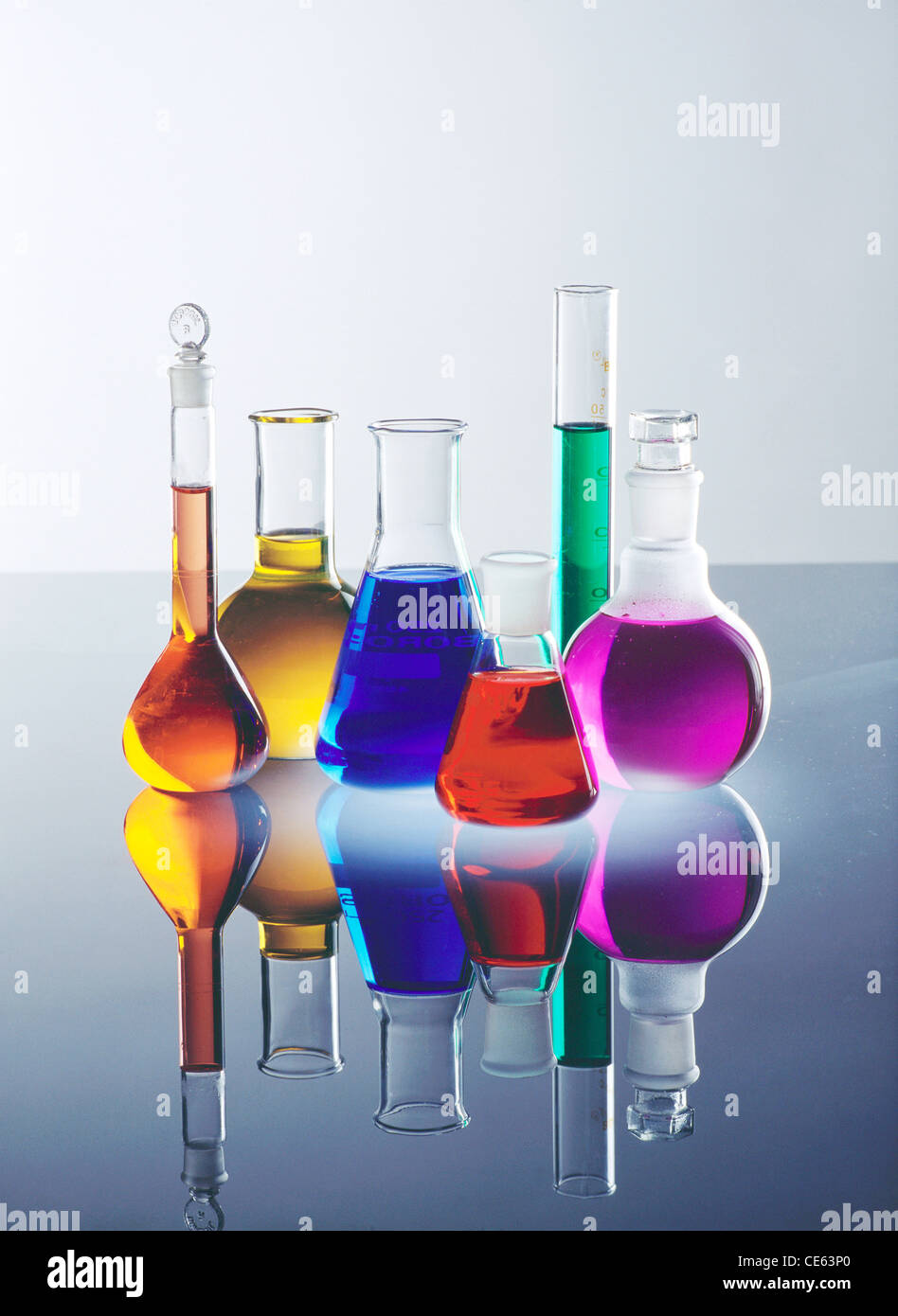 Colored chemicals in laboratory Stock Photo - Alamy