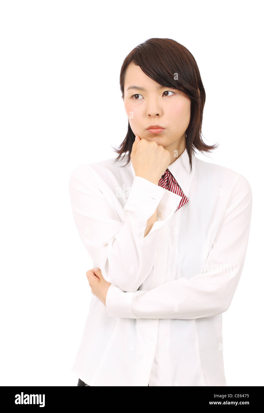 Portrait of young asian business woman thinking Stock Photo - Alamy