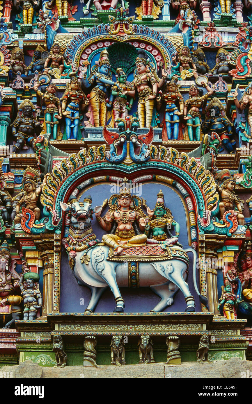 Stucco figures in Sri Meenakshi Amman temple ; Madurai ; Tamil Nadu ...