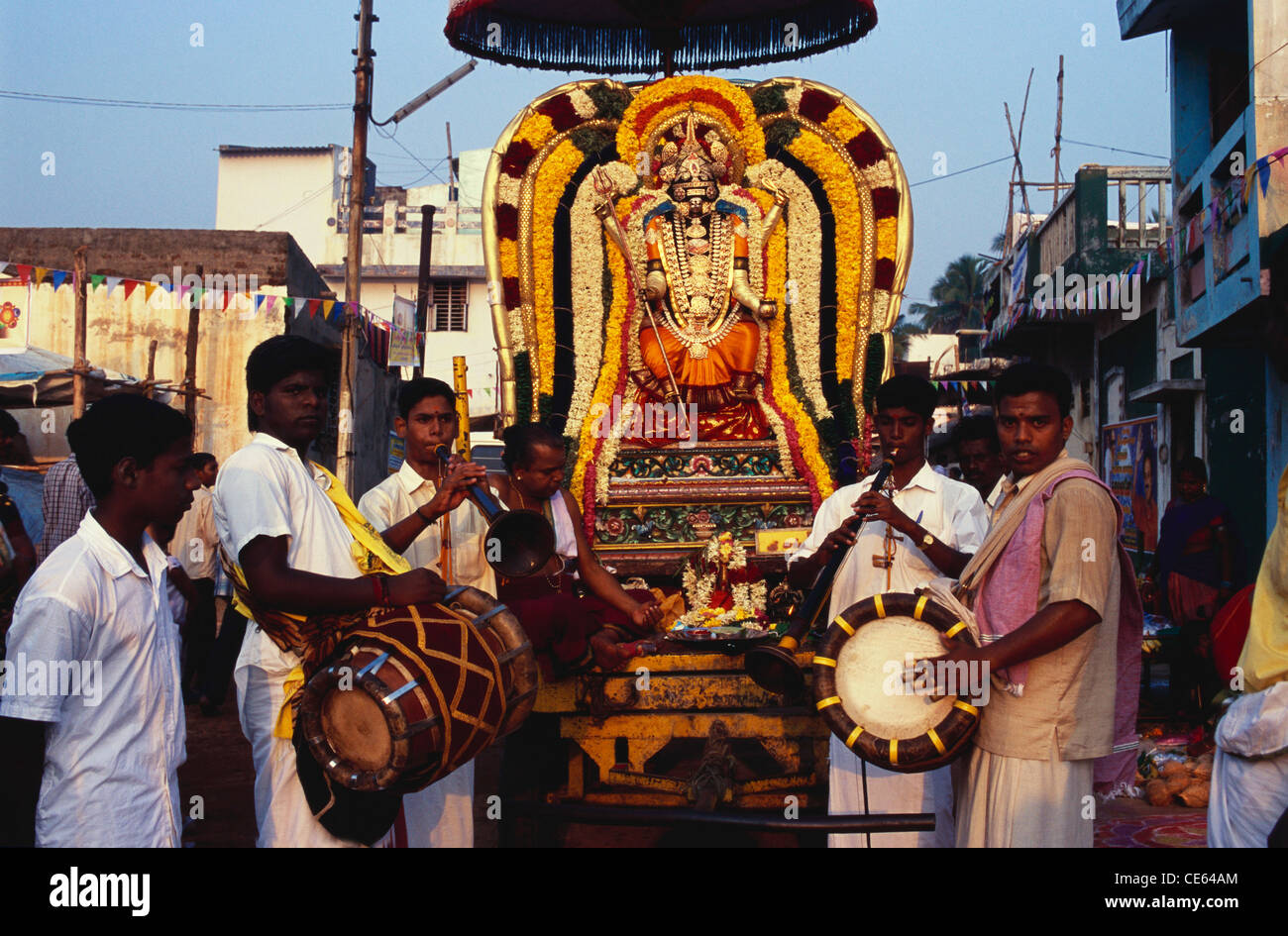 Decorated Goddess and musicians in Masi Magam festival ; Pondicherry ...