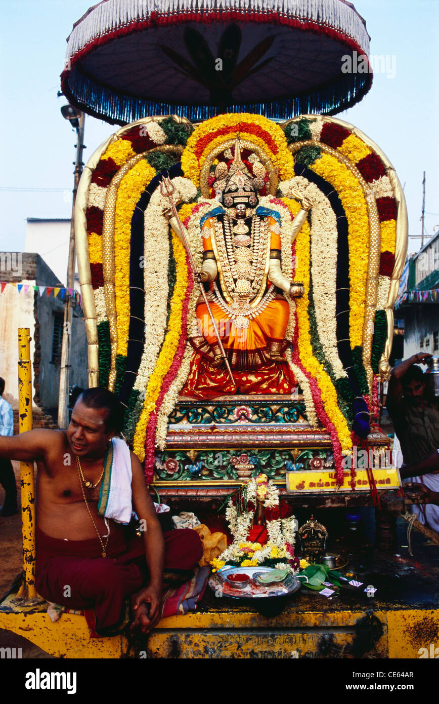 Decorated goddess and priest in Masi Magam festival ; Pondicherry ...