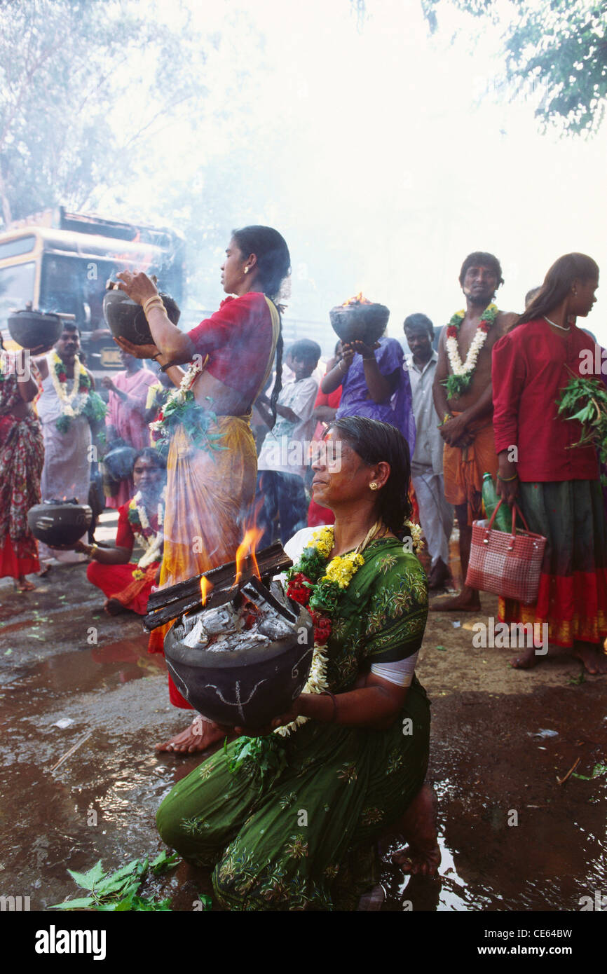 indian women holding fire pots festival Tamil Nadu India Stock Photo ...