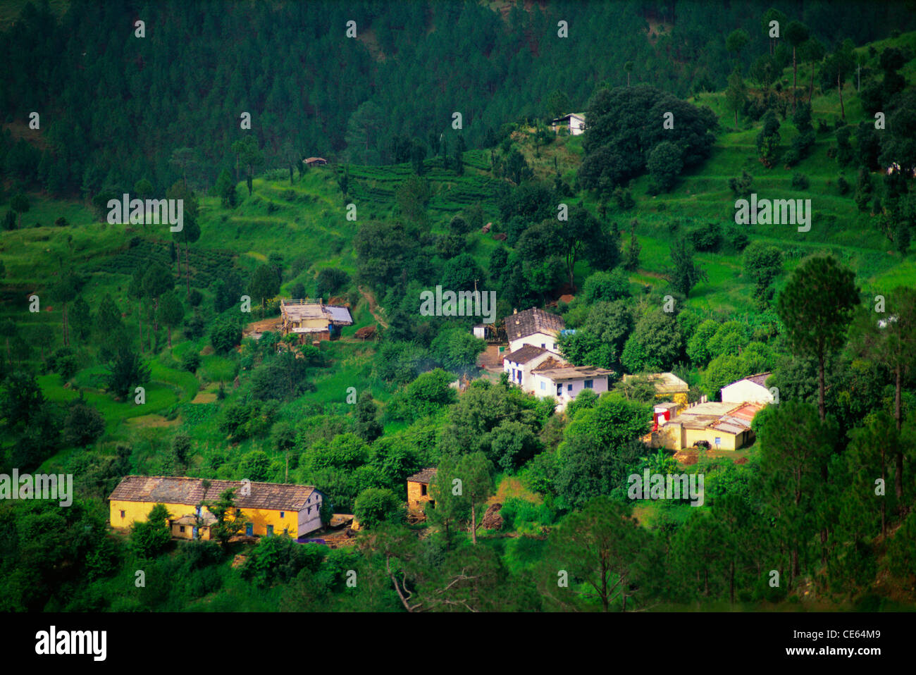 Aerial view ; Kausani hill station village ; Kausani ; Bageshwar ...