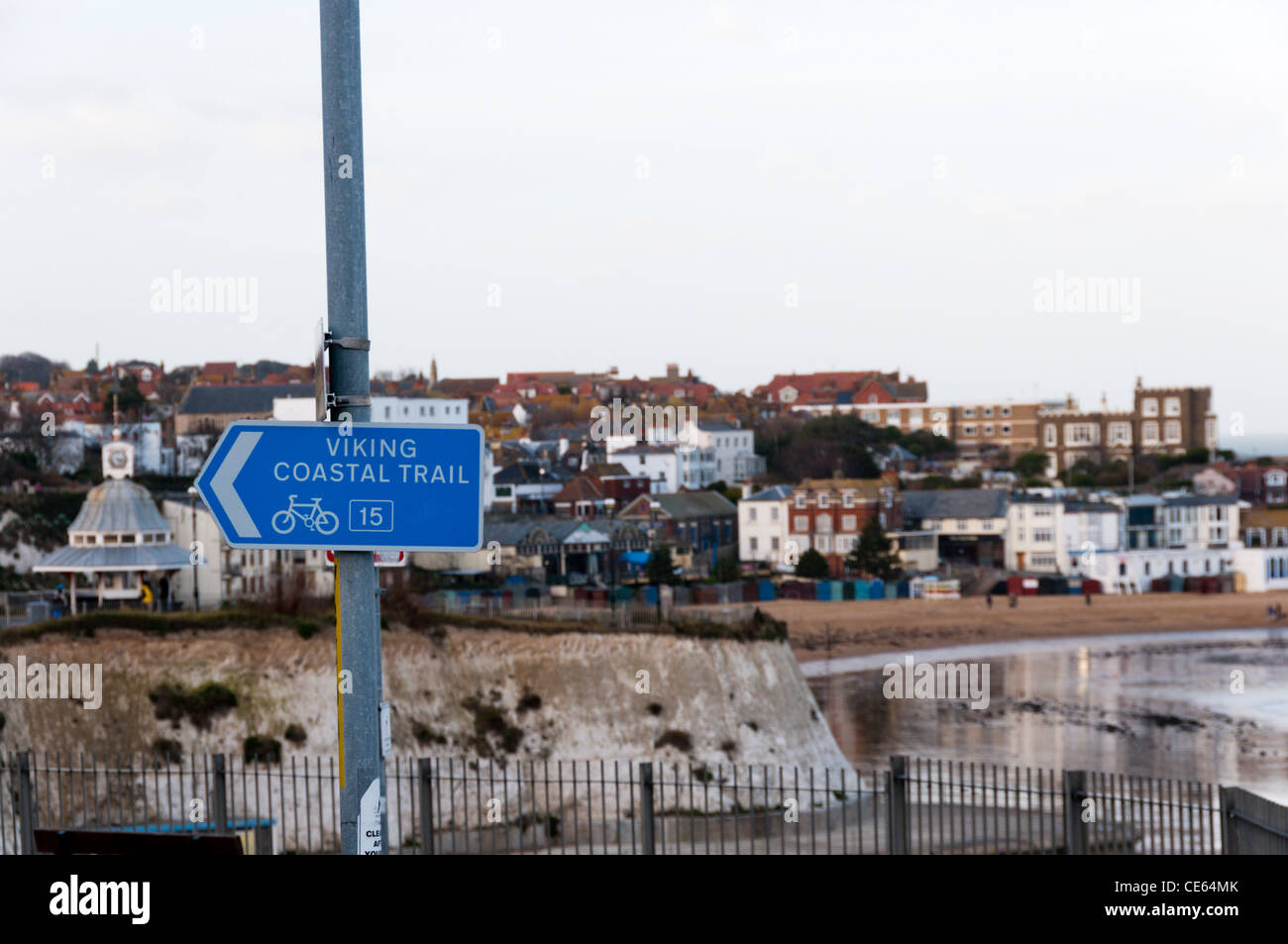 A sign for the viking Coastal Trail cycle route overlooking the ...