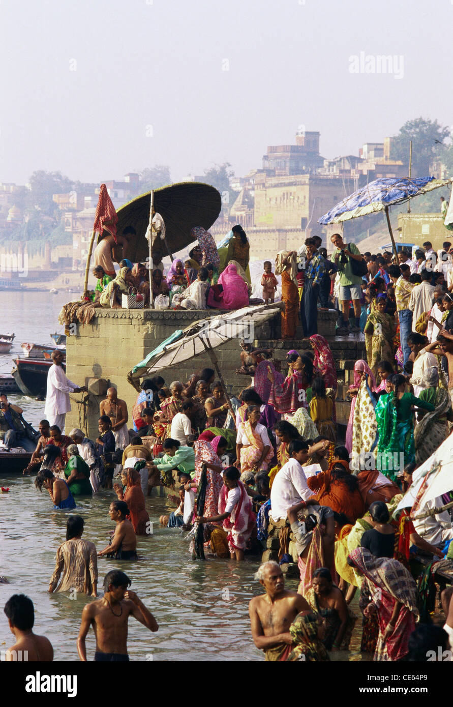 People bathing in Ganga river Ganges Varanasi Uttar Pradesh India Stock ...