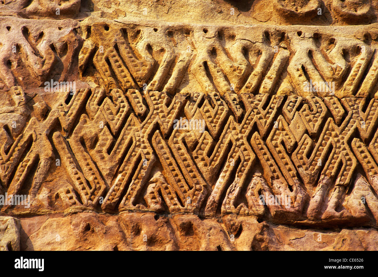 Delicate carving of Gupta Empire period on Dhamekh Stupa ; Sarnath ...