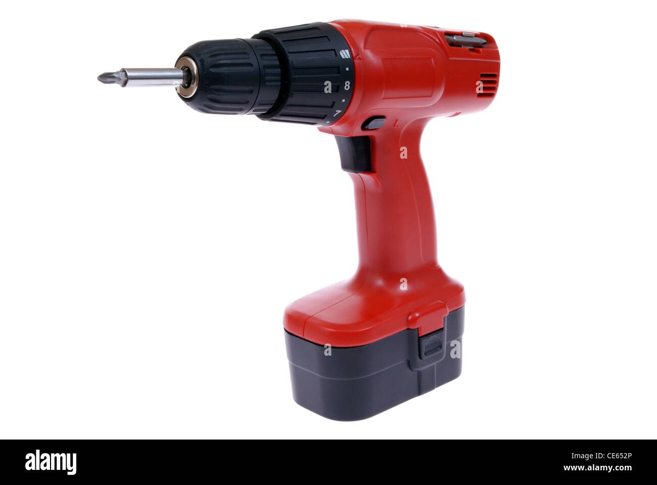 red power drill on white background Stock Photo - Alamy