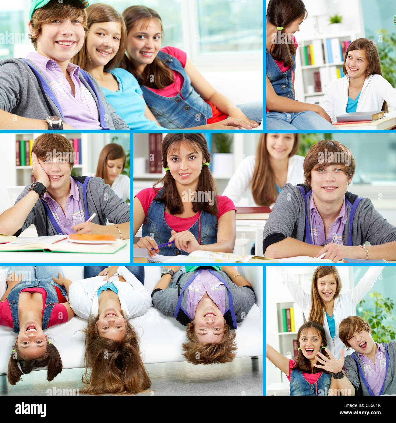 Collage of cute teens in classroom and during break Stock Photo - Alamy