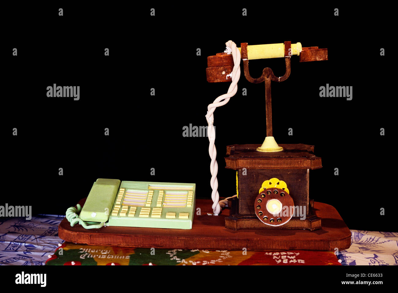 Antique and modern telephone instruments display ; made in sugar ; New ...