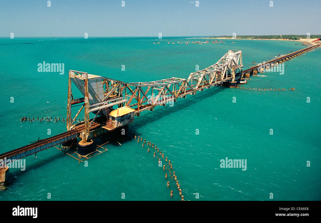 Pamban Bridge ; railway bridge ; connects the town of Mandapam in ...