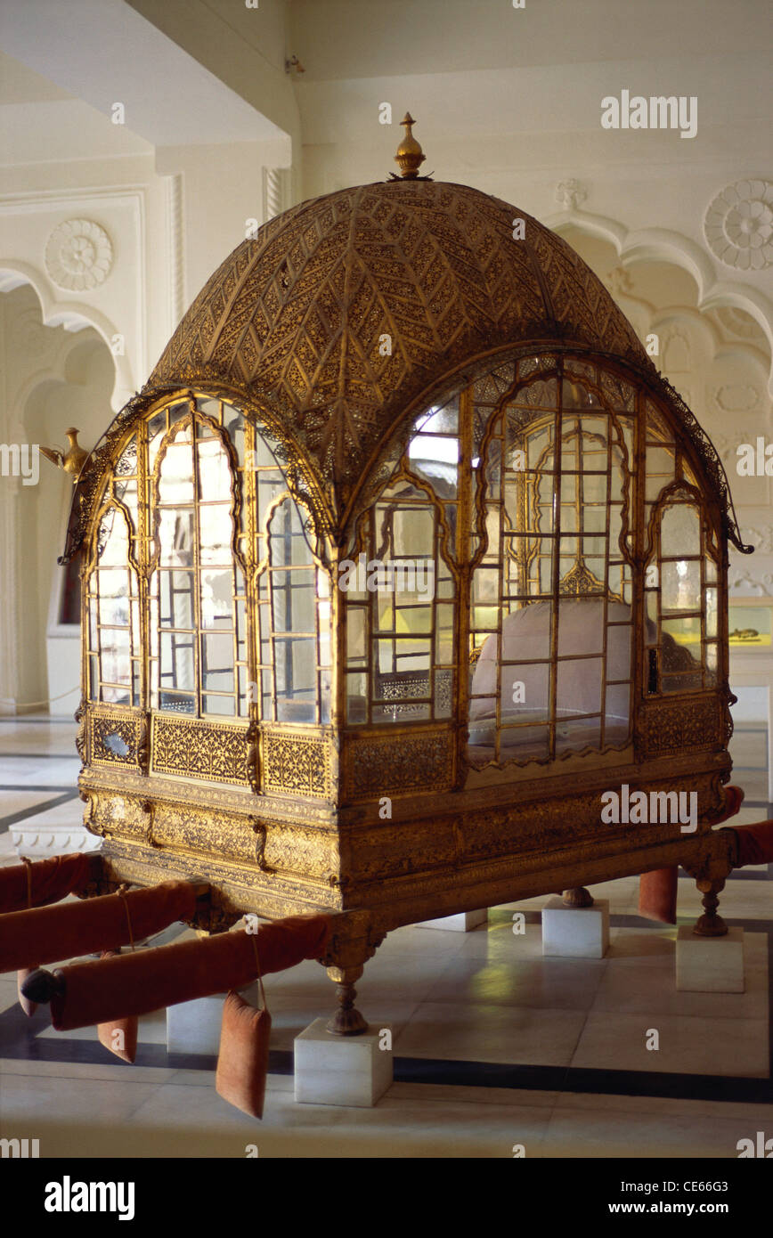 Old Royal Palki ; elaborate domed gilt Mahadol palanquin ; Mehrangarh ...