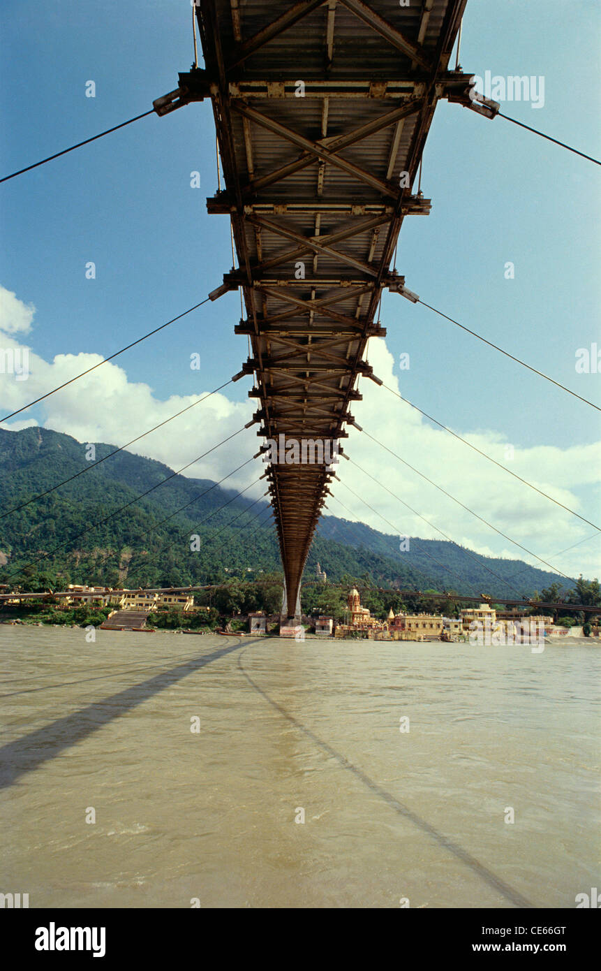 Ram Jhula ; pedestrian suspension bridge ; Ganga river Ganges ...