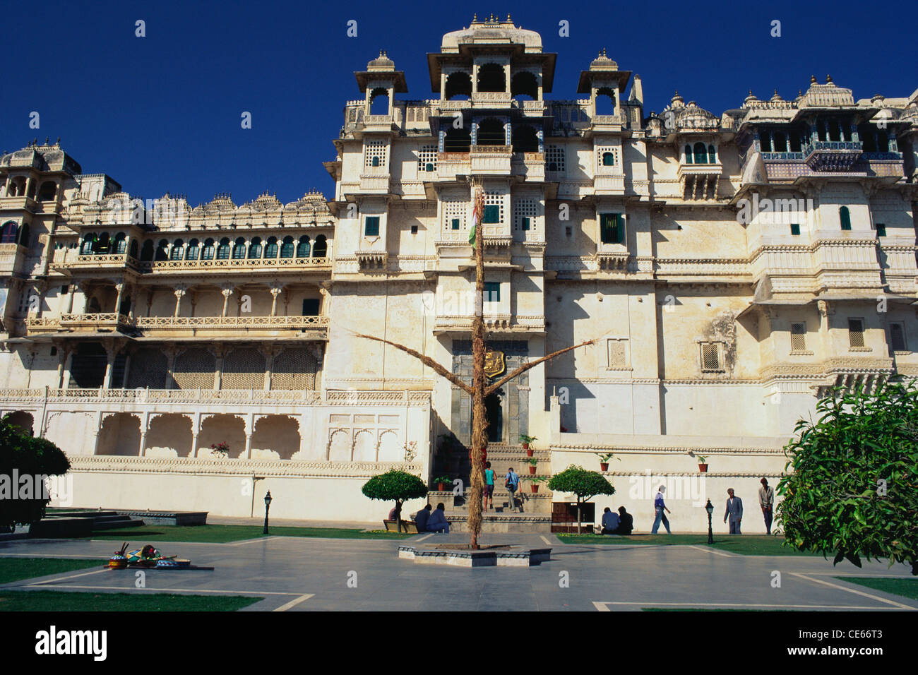 City Palace museum & flag post ; Udaipur ; Rajasthan ; India ; Asia ...