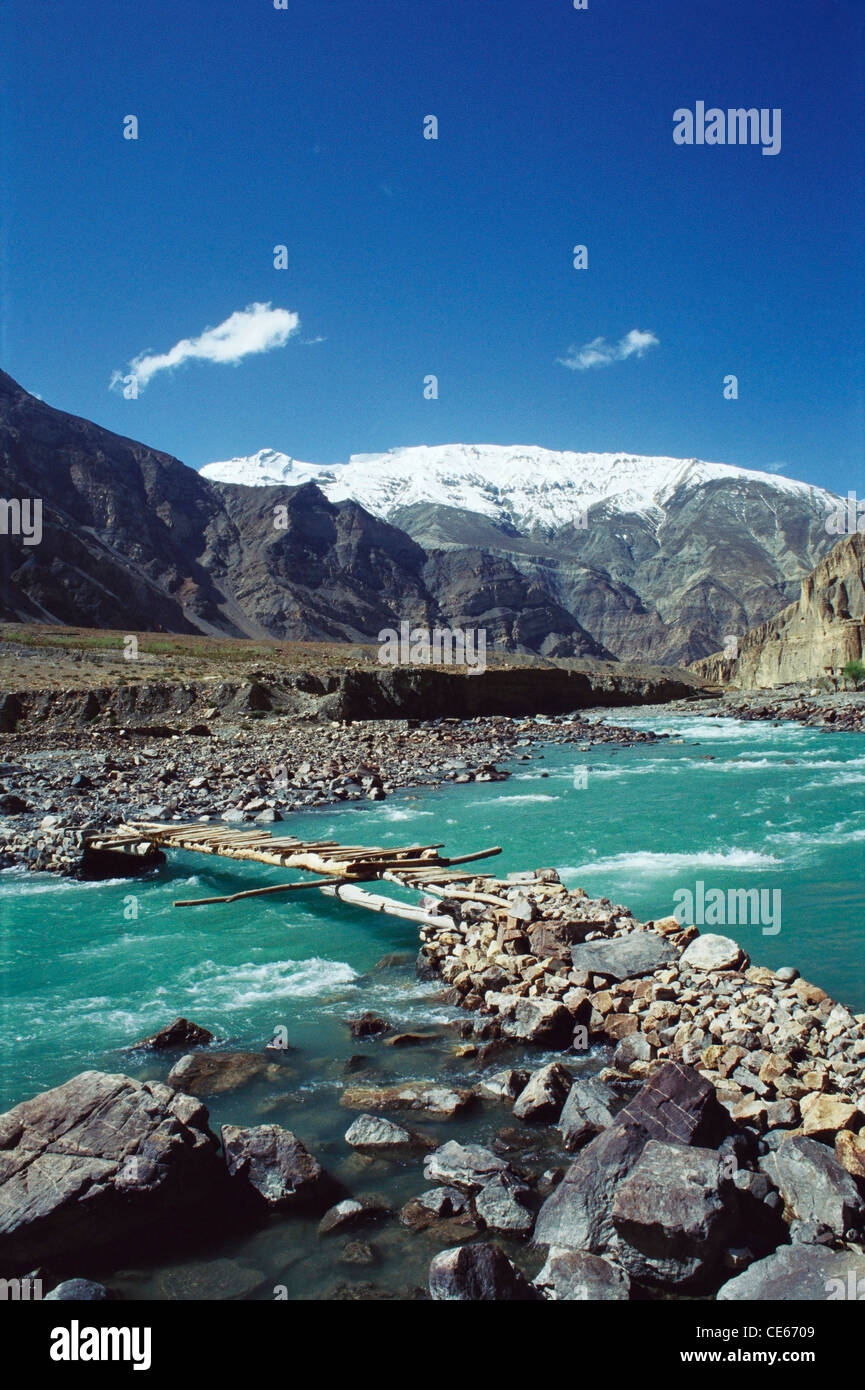 Wooden bridge over Spiti river ; Himachal Pradesh ; India Stock Photo ...