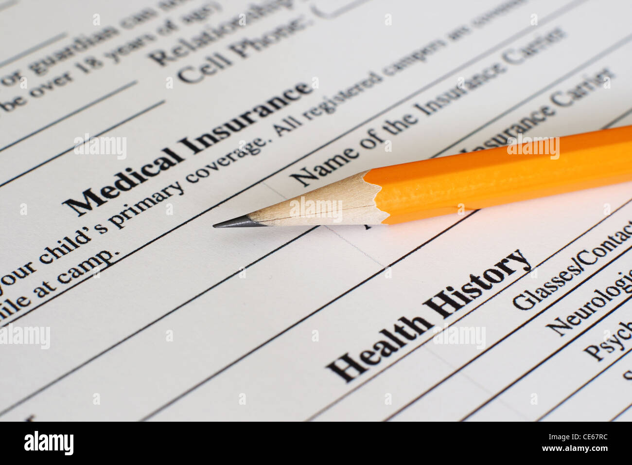 Health history form Stock Photo - Alamy
