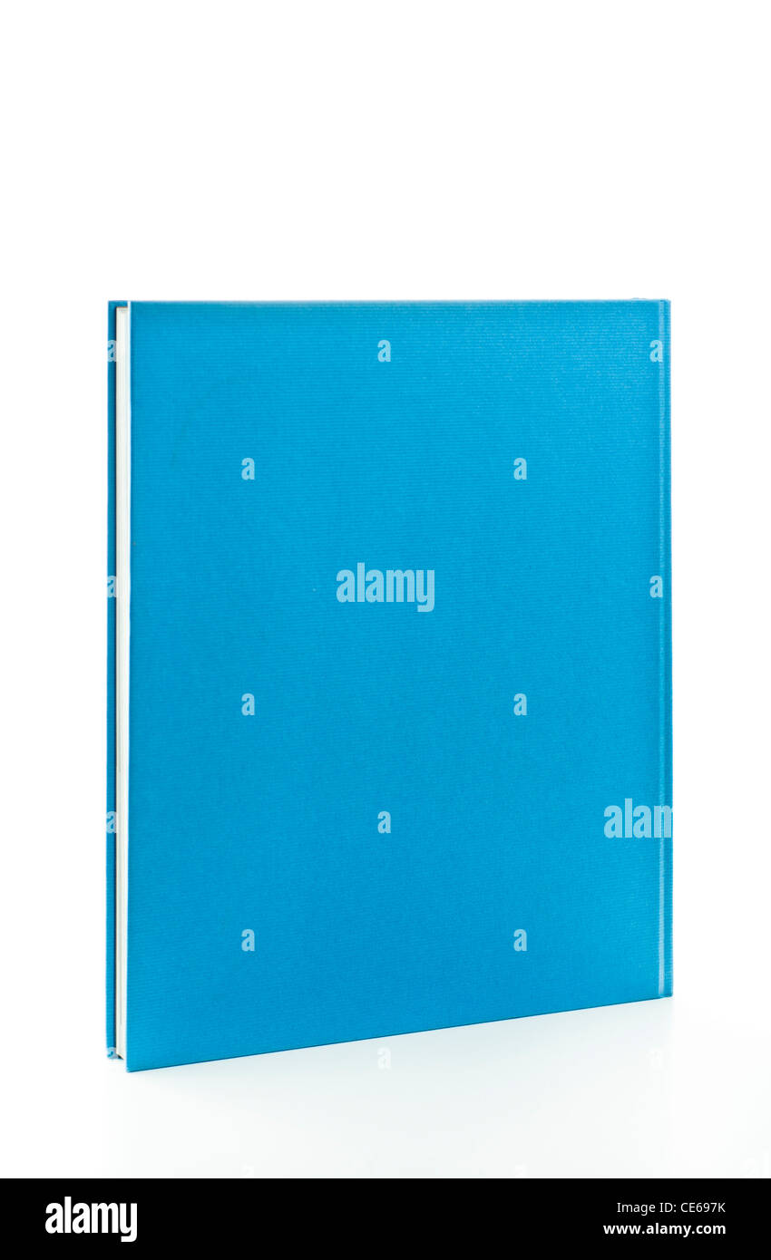 Blank blue book in upright position isolated on white Stock Photo - Alamy