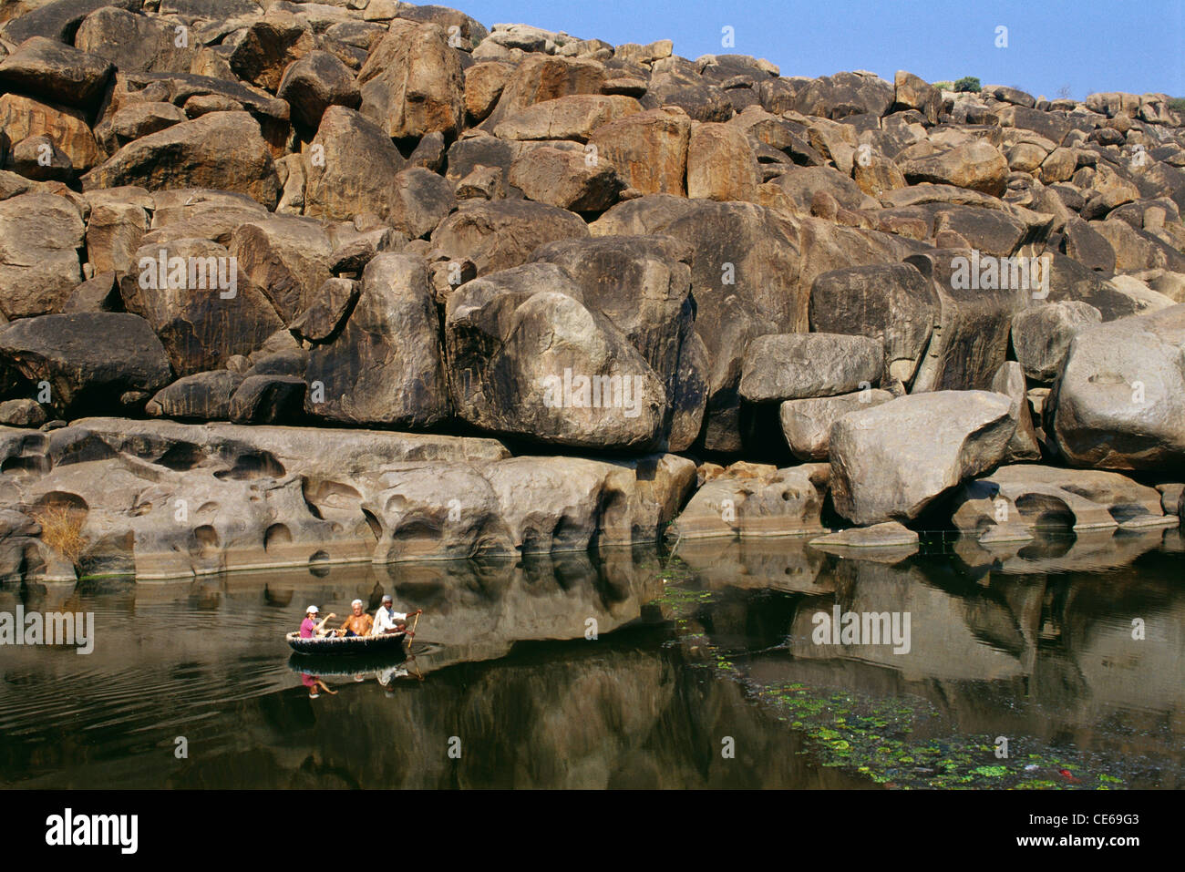 Coracle boat ride in Tungabhadra river Hampi Hospet Karnataka India ...