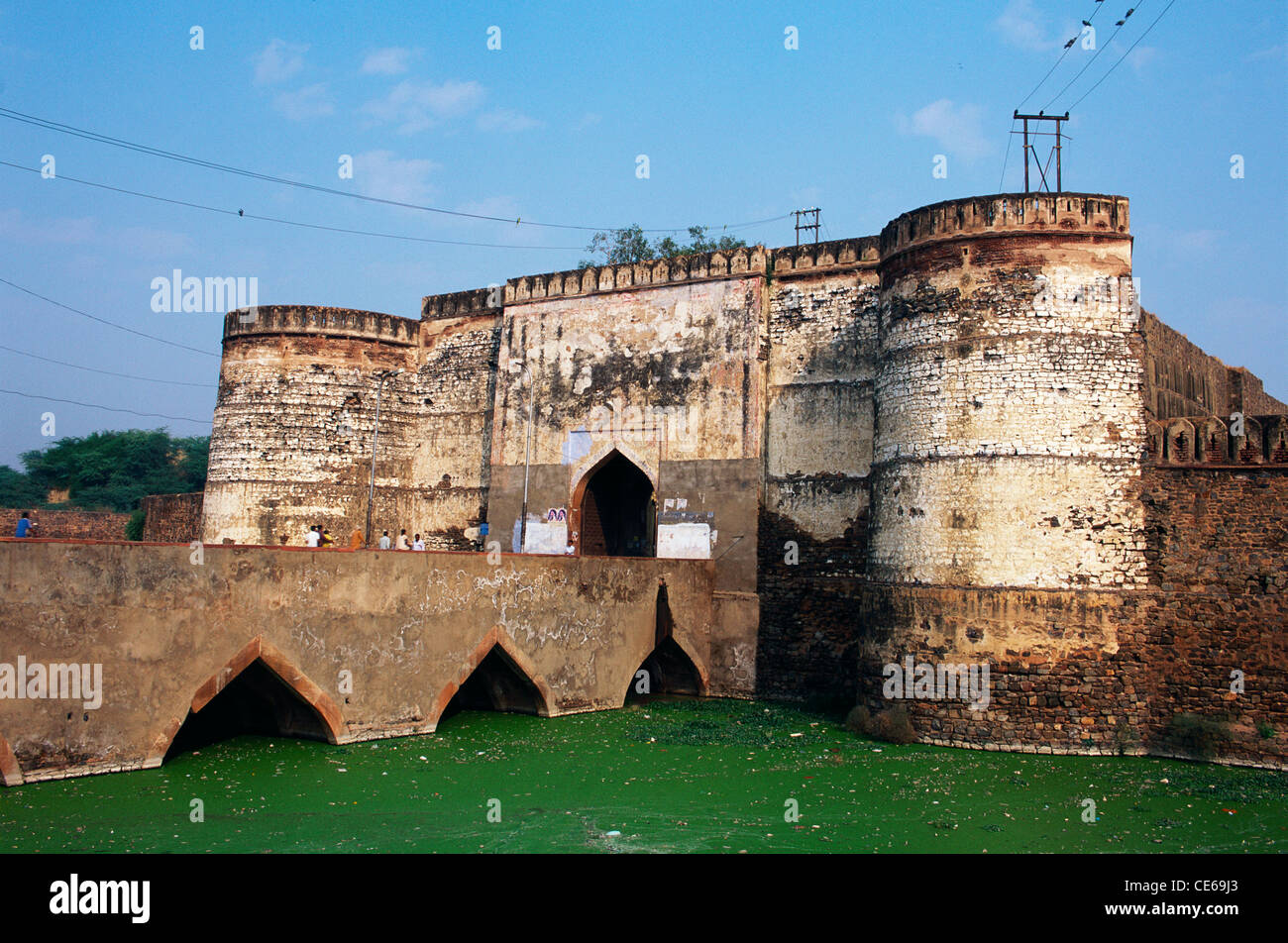 Lohiya Gate ; bridge over moat ; Lohagarh Fort ; Bharatpur ; Rajasthan ...