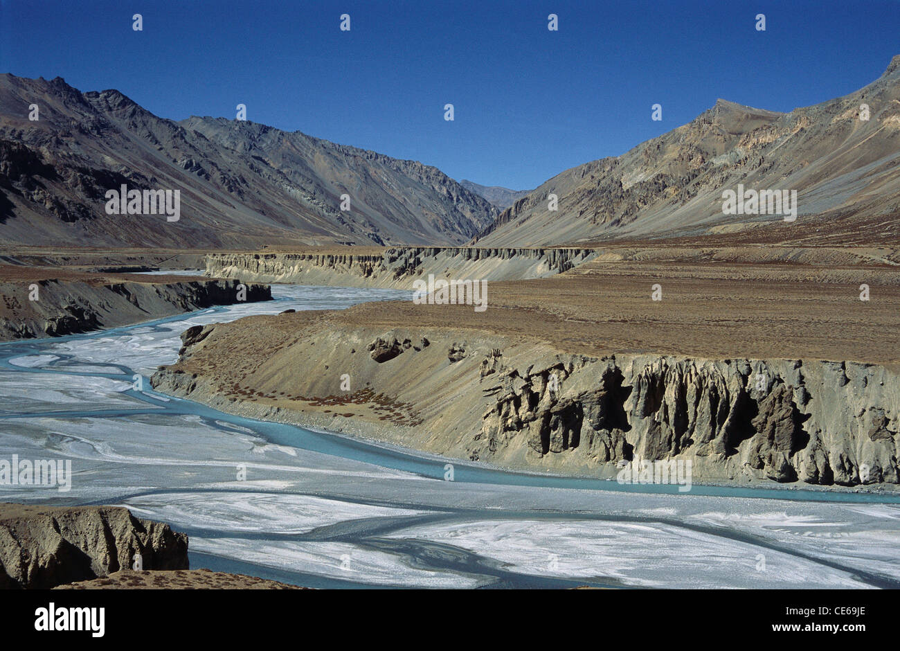 Frozen Indus river ; Leh ; Ladakh ; Jammu and Kashmir ; India Stock ...
