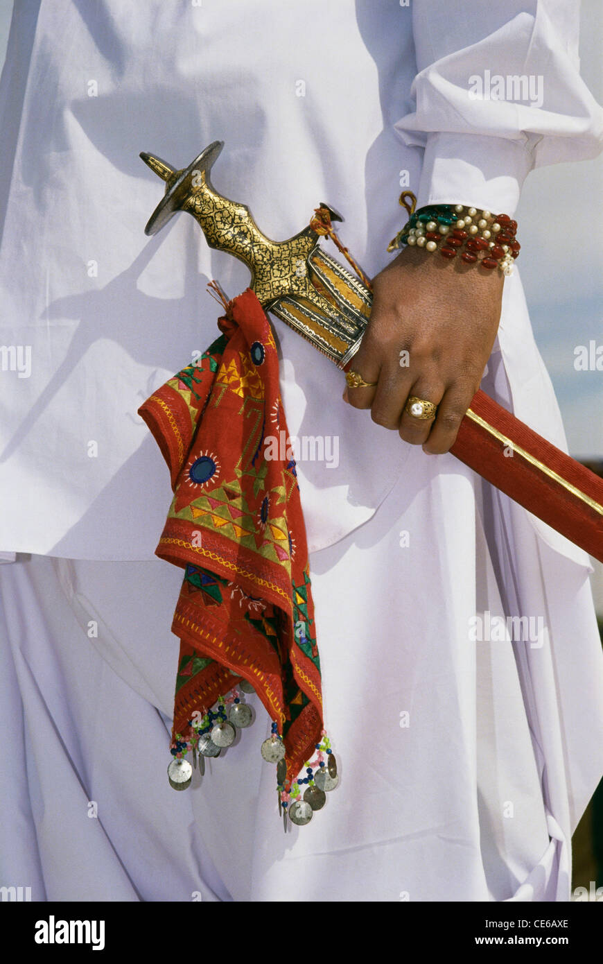 Sword in the hands of Rajasthani man ; Rajasthan ; India ; Asia Stock ...