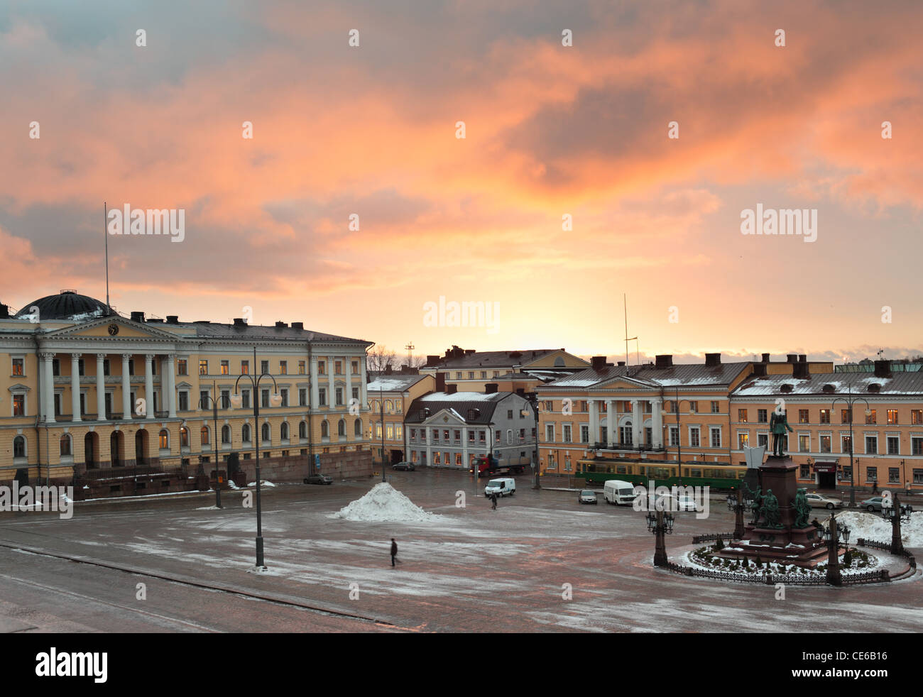 Sunrise over the Senate square in Helsinki, Finland Stock Photo - Alamy