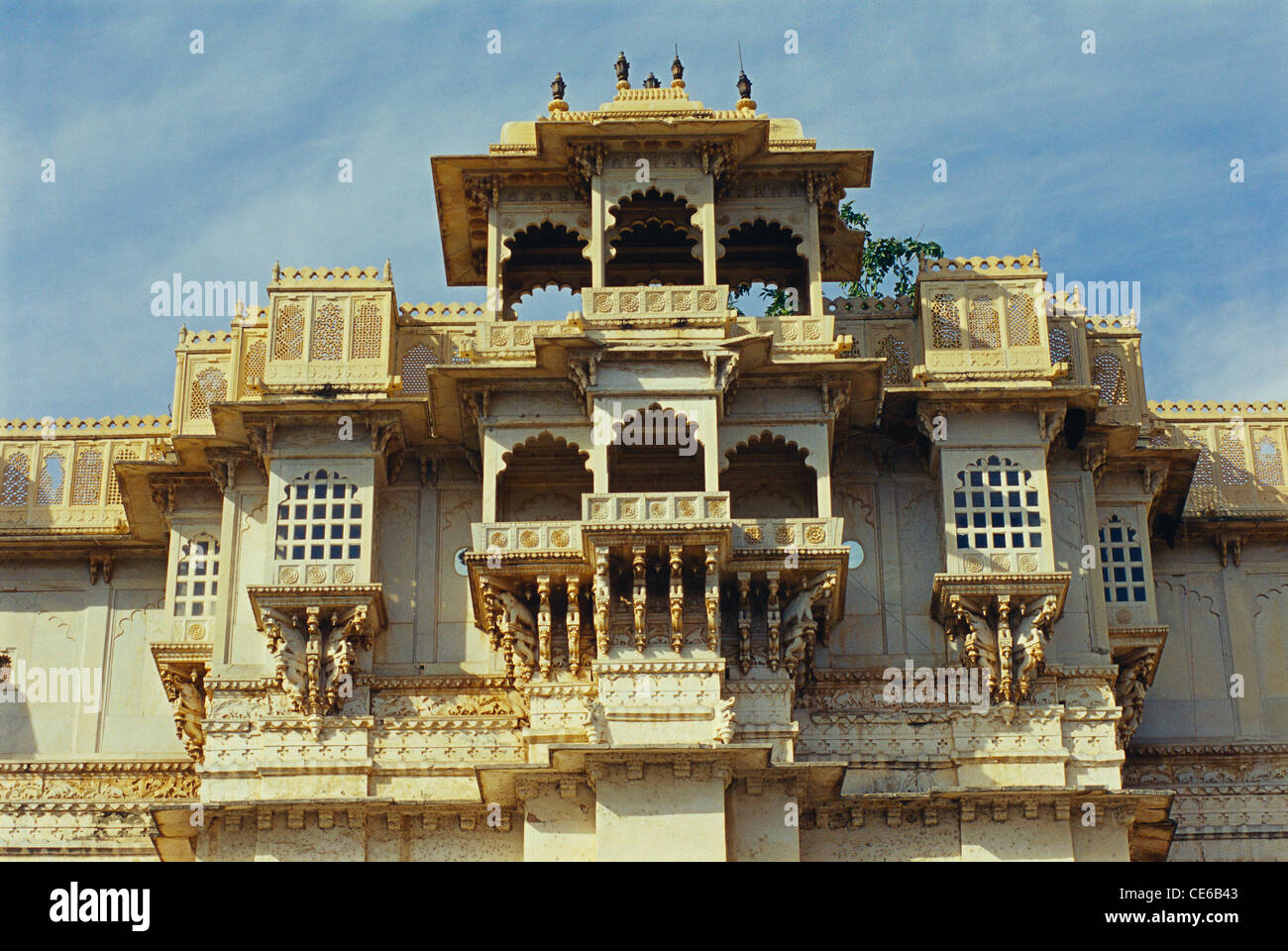 Jharoka ; City palace exterior Jharokha ; Udaipur ; Rajasthan ; India ...