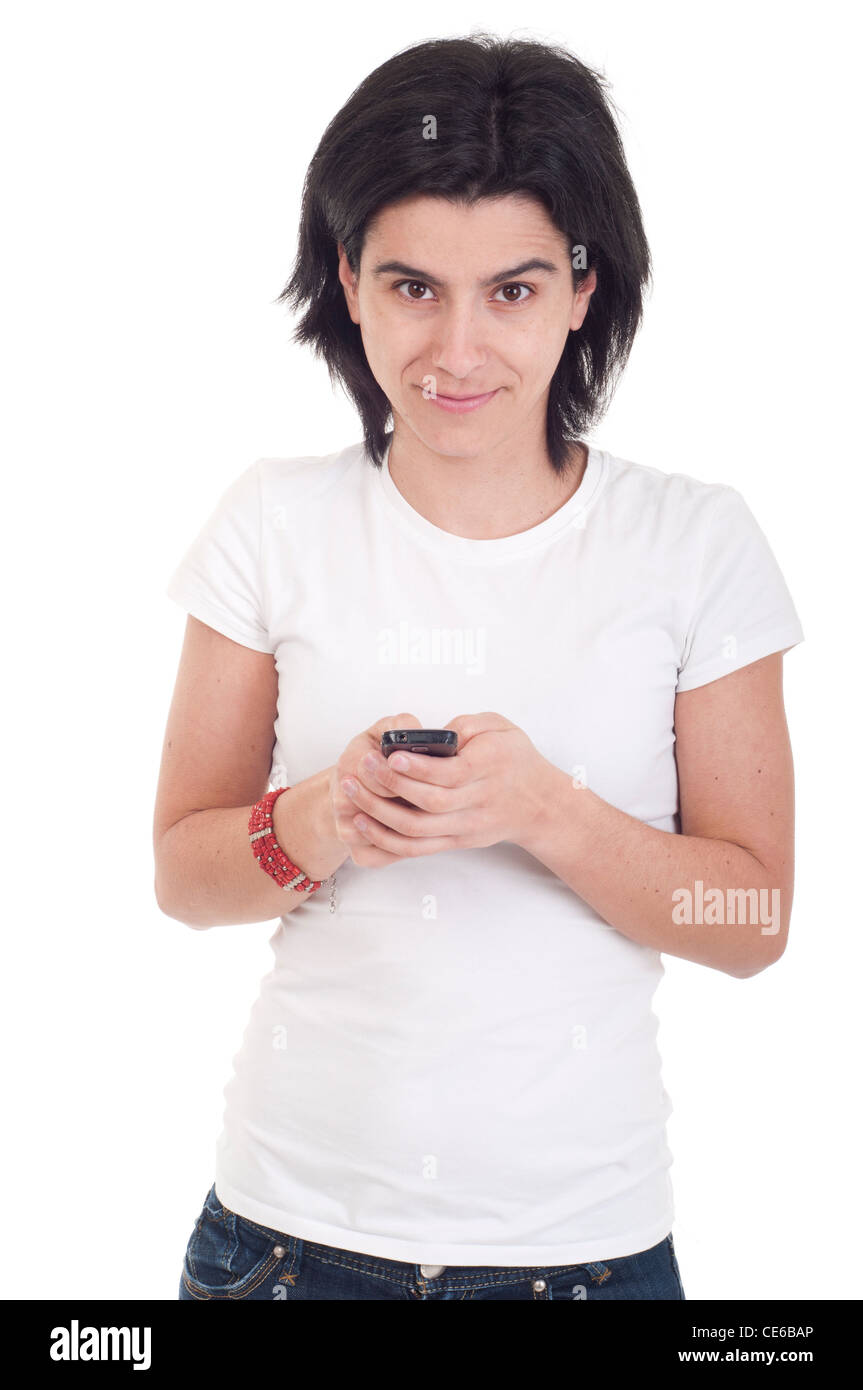 Casual woman text messaging Stock Photo - Alamy