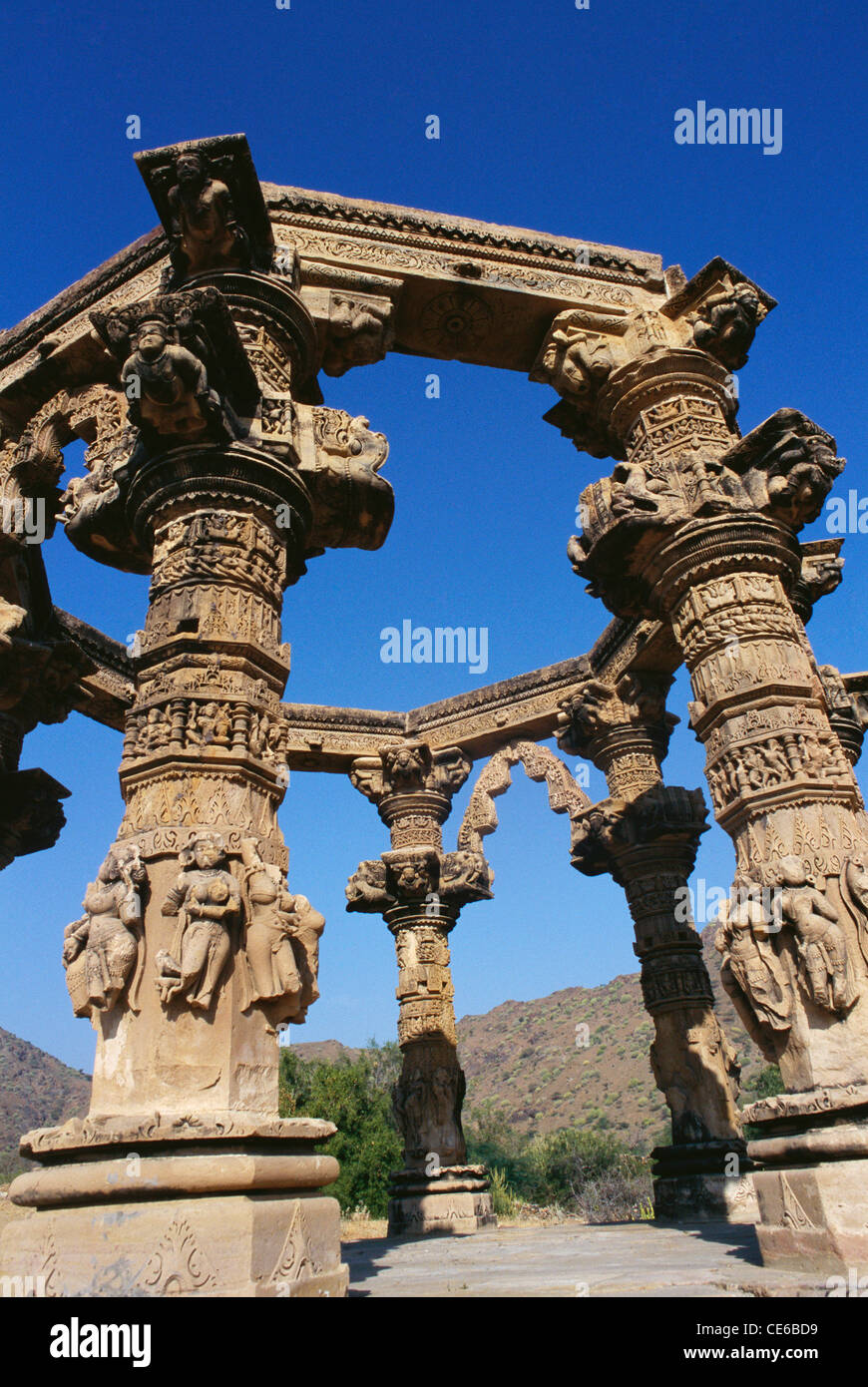 Roofless temple ; Kiradu Hindu ruined historical temples ; Thar desert ...