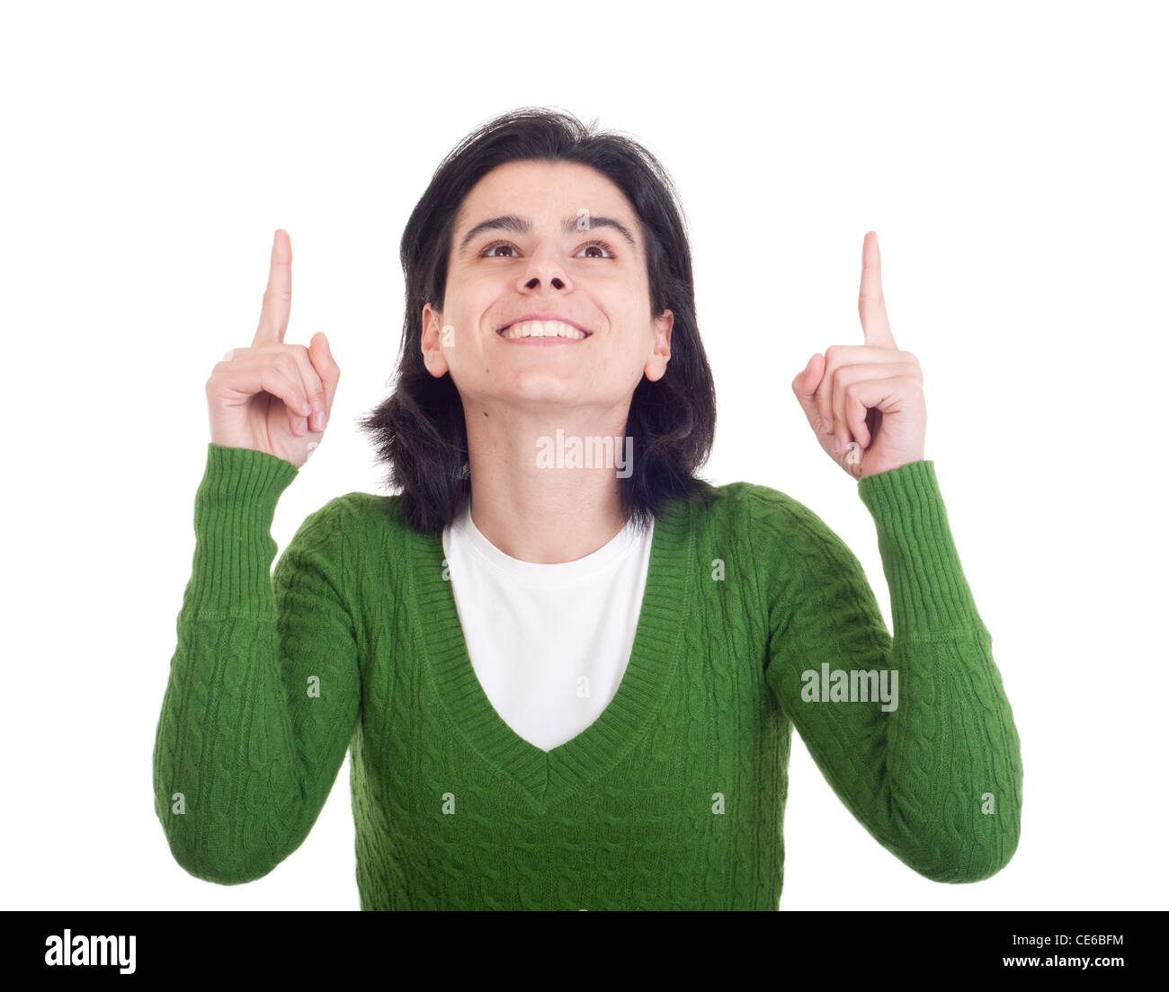 Woman pointing up Stock Photo - Alamy