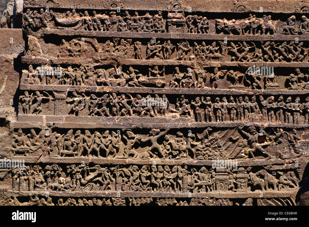cave number 16 panel of scene from Ramayana ; Kailash temple ; Ellora ...
