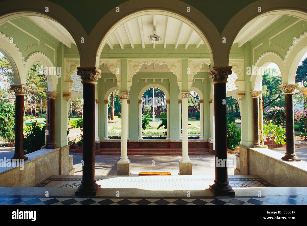 Agha Khan palace porch ; Kasturba memorial ; Pune ; Maharashtra ; India ...