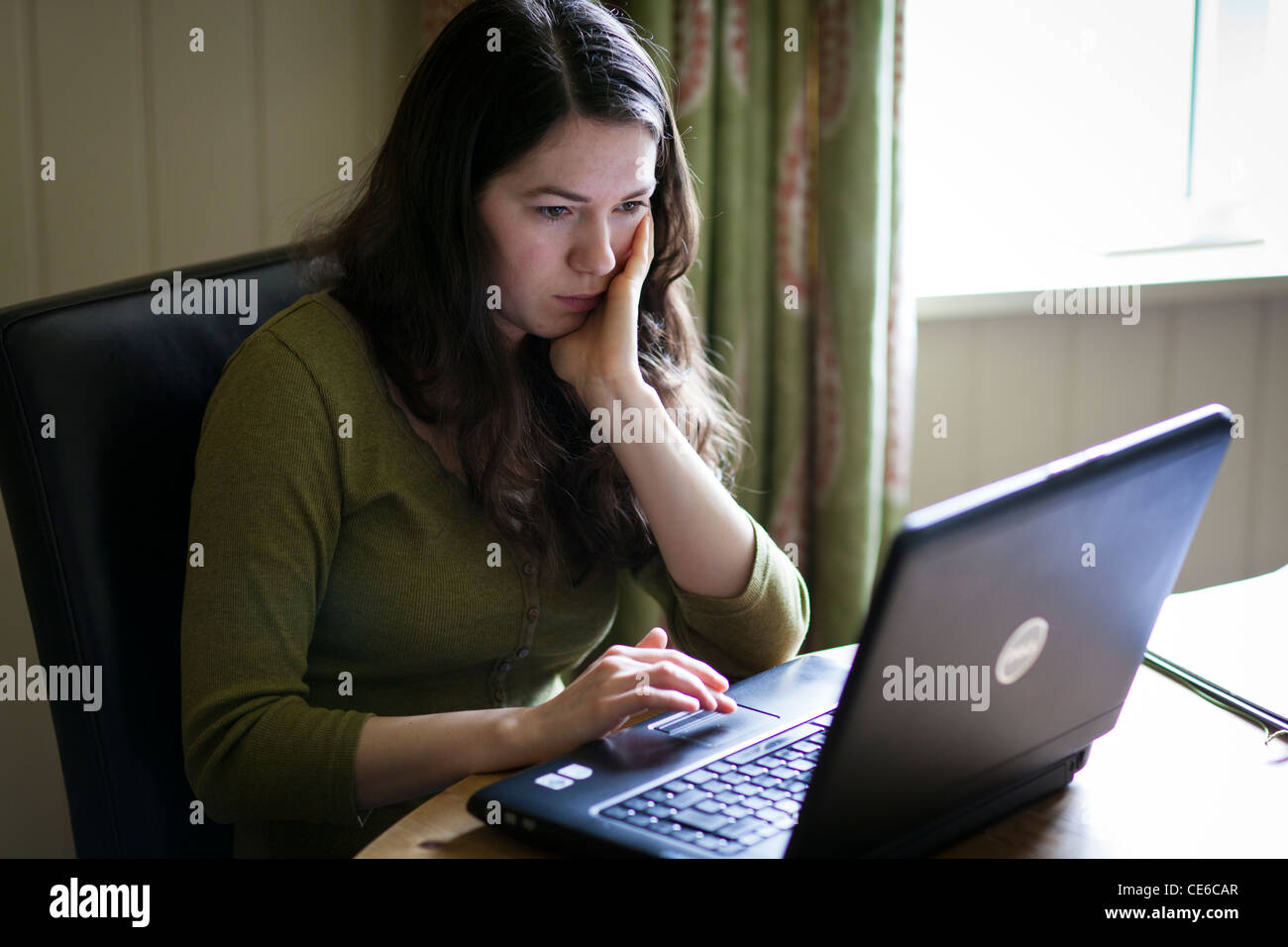 Girl student studying on her laptop computer Stock Photo - Alamy
