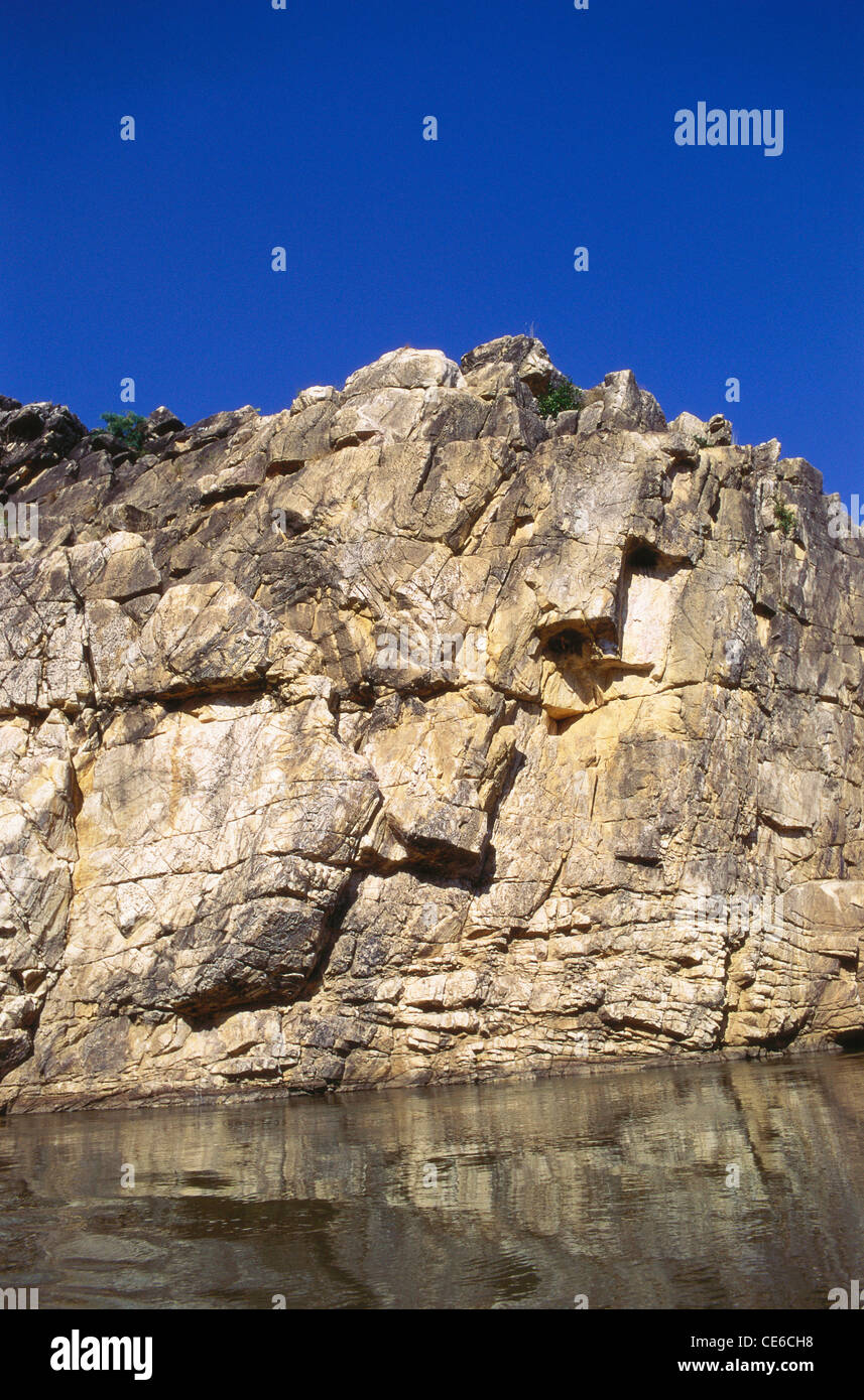 Marble rocks ; narmada river ; bhedaghat ; jabalpur ; madhya pradesh ...