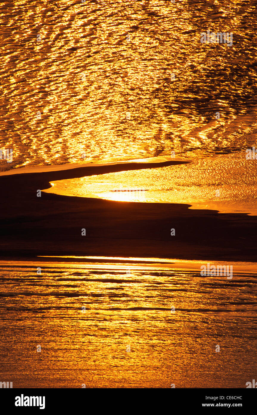 Golden sparkling sea water and reddish sky at sunset Stock Photo - Alamy