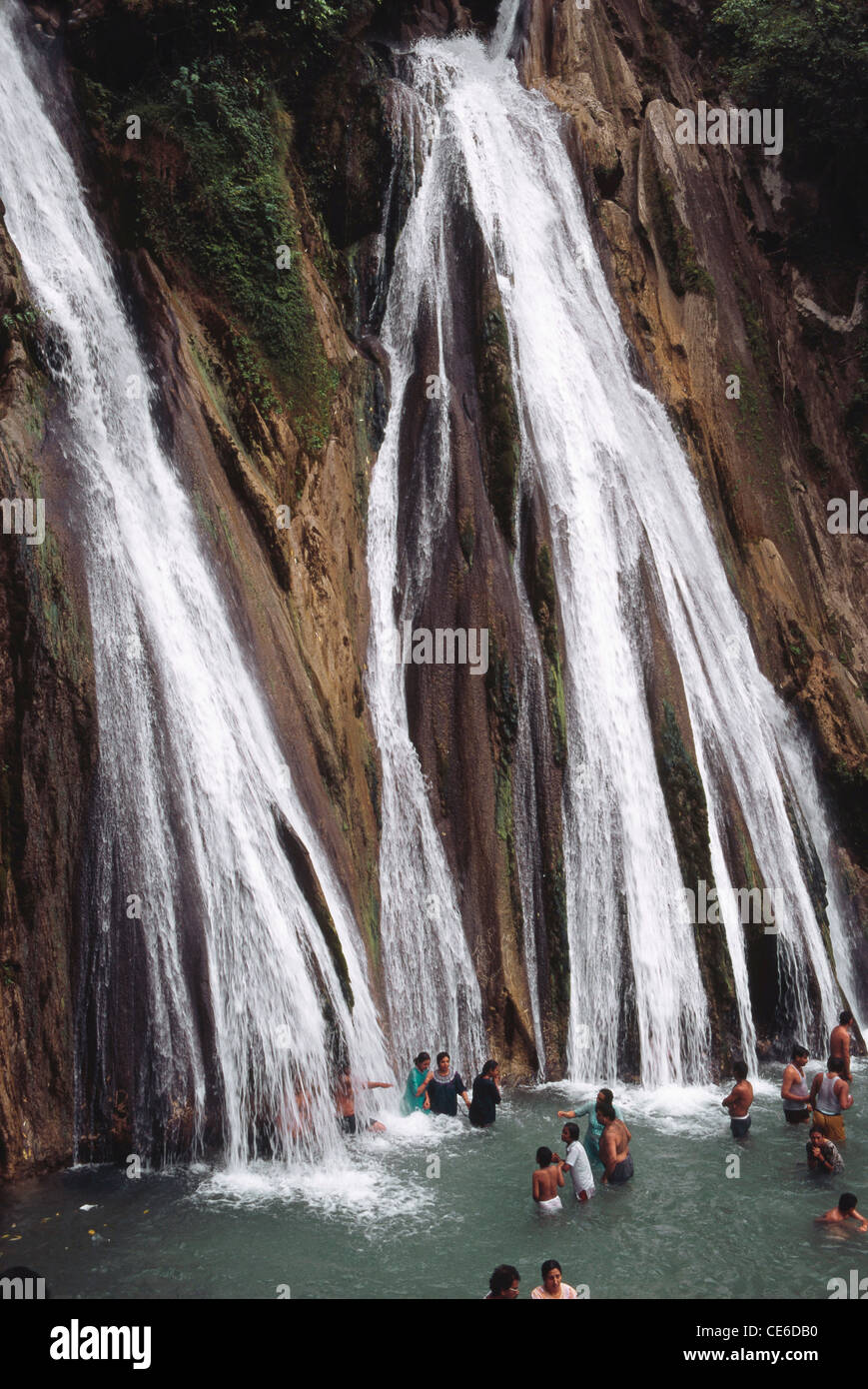 People bathing under Kempty waterfalls ; mussoorie ; uttar pradesh ...