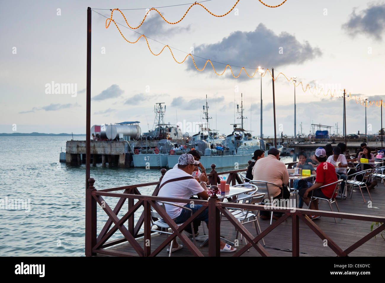 Dining on the waterfront in Sandakan, Sabah, Borneo, Malaysia Stock ...