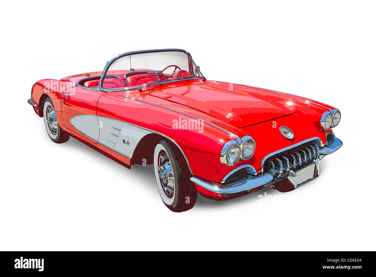 Red and white1958 Corvette convertible illustration Stock Photo - Alamy