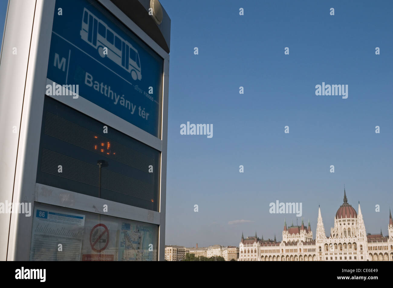 Metro and Bus stop sign in Batthyany ter, Buda, Budapest, Hungary Stock ...