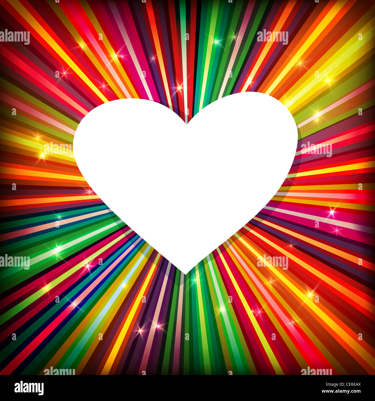 Abstract background with colorful rays and heart shaped space for text ...