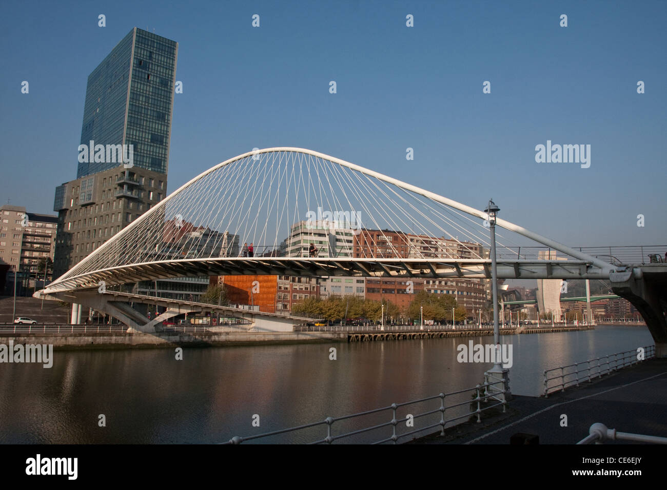 The Santiago Calatrava designed bridge over the Nervion River in Bilbao ...