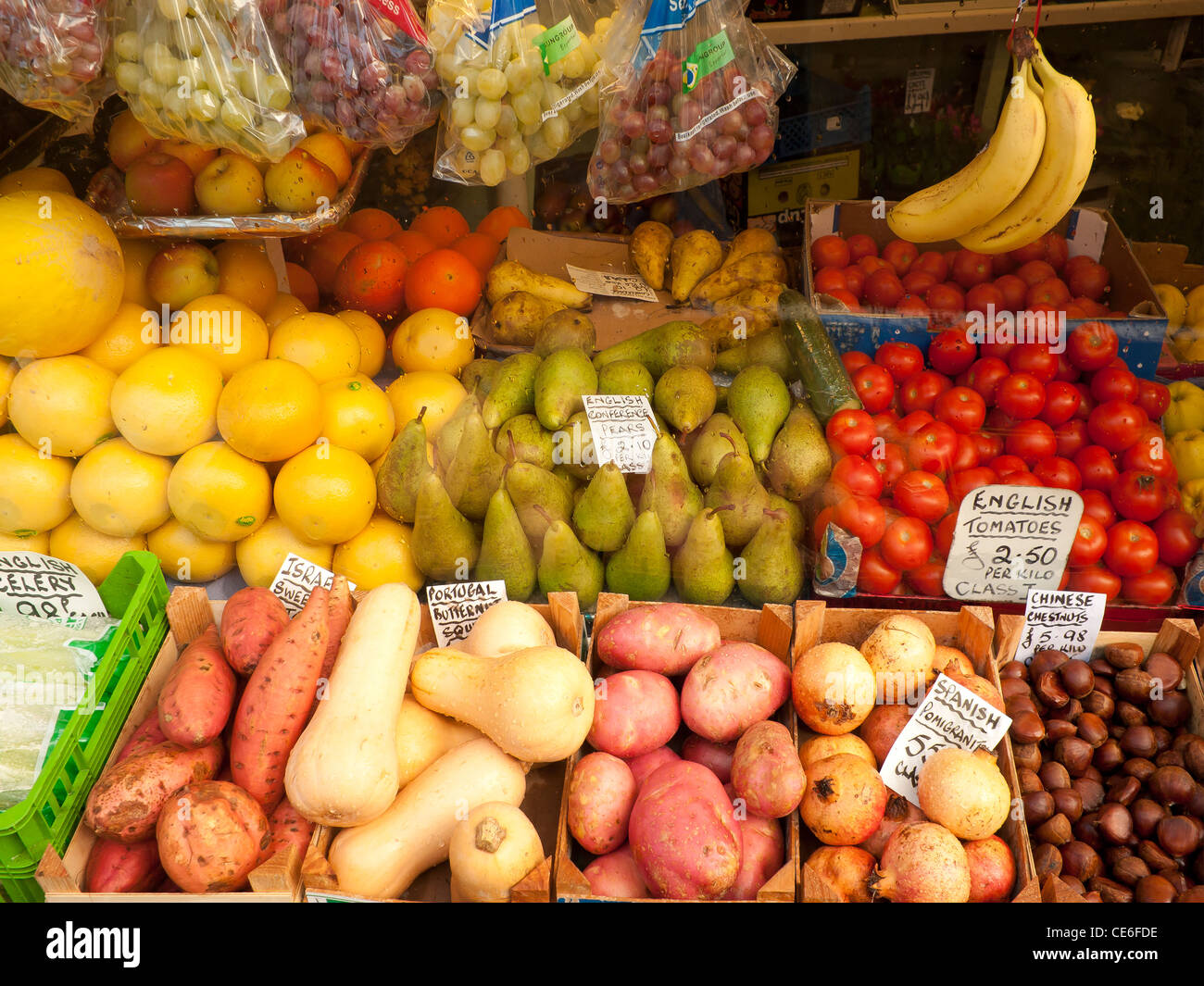 An attractive display of winter fruit and vegetables with 2011 price ...