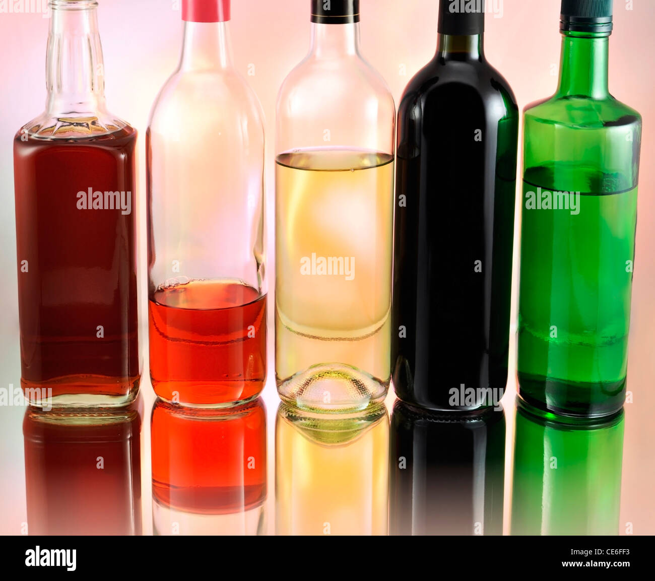 bottles with alcohol, close up Stock Photo - Alamy