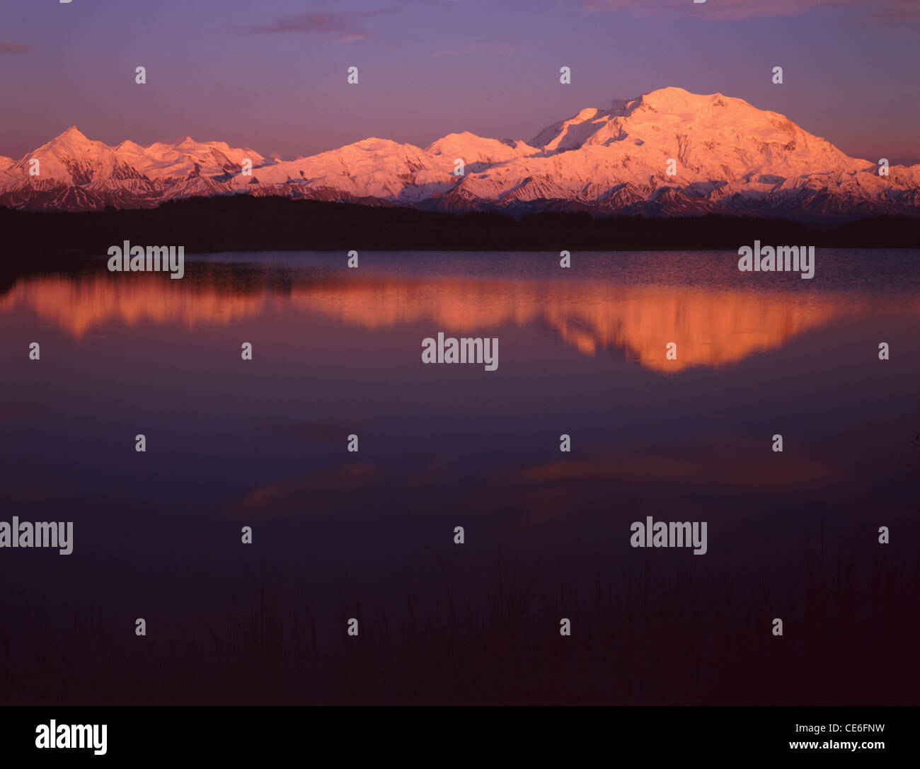 USA, Alaska, Sunset, Wonder Lake, Reflection, Mount McKinley, Denali ...