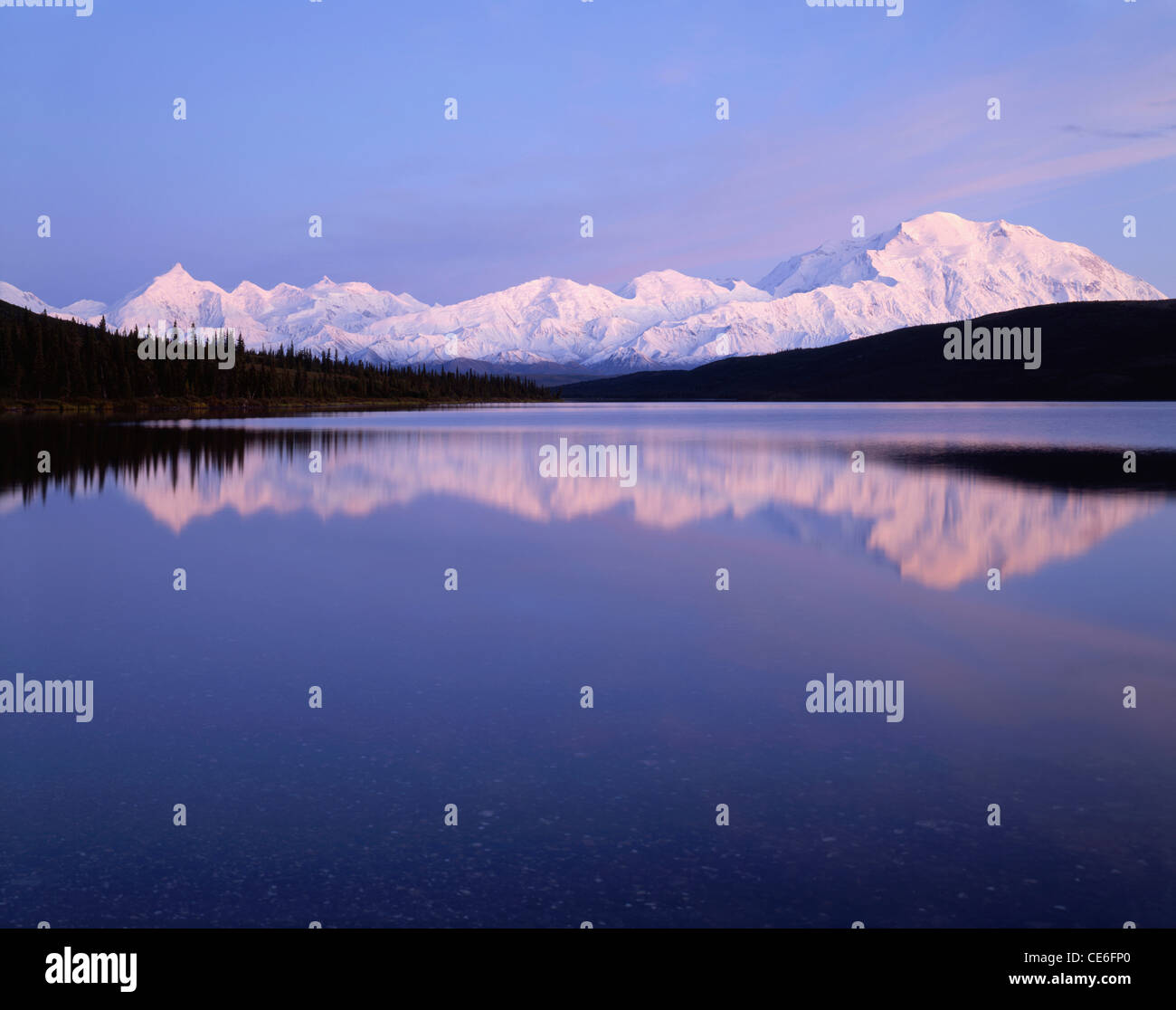 USA, Alaska, Sunset, Wonder Lake, Reflection, Mount McKinley, Denali ...