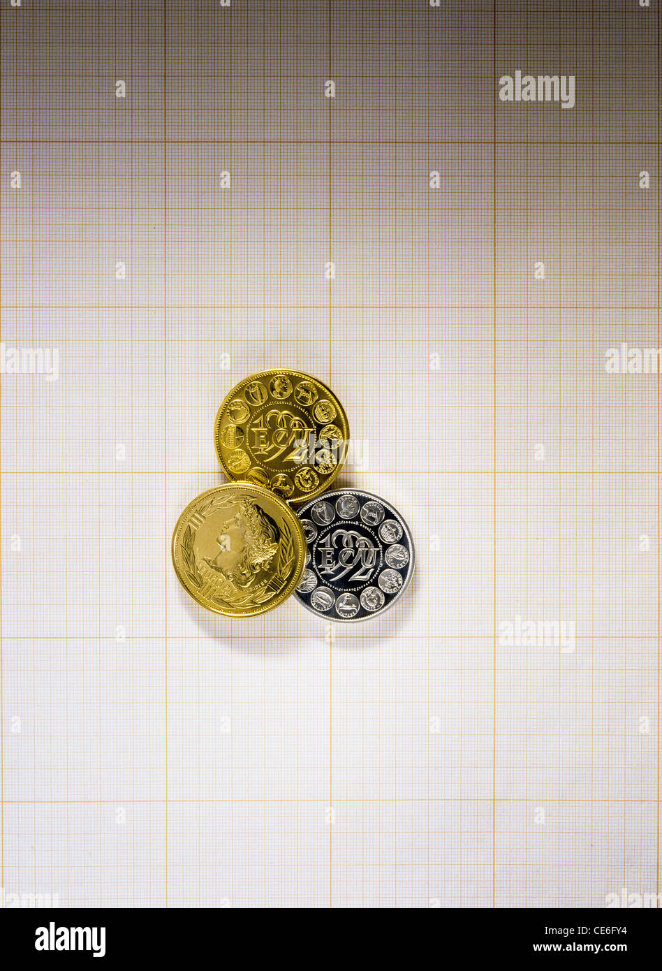 3 FORMER GOLD ECU - European Currency Unit - COINS ON GRAPH PAPER Stock ...