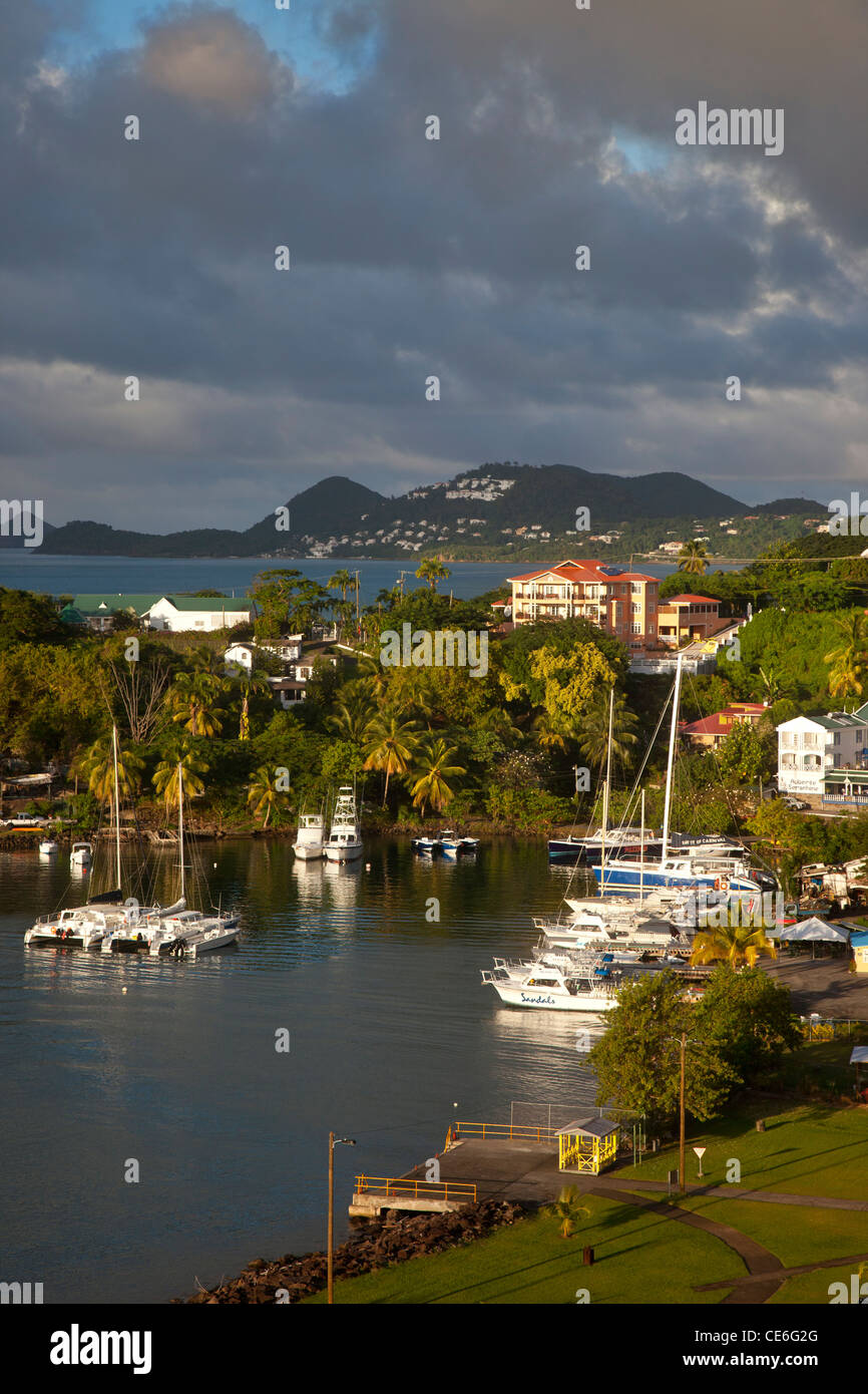 Boats in the tiny harbor at Castries on the Caribbean island of St ...