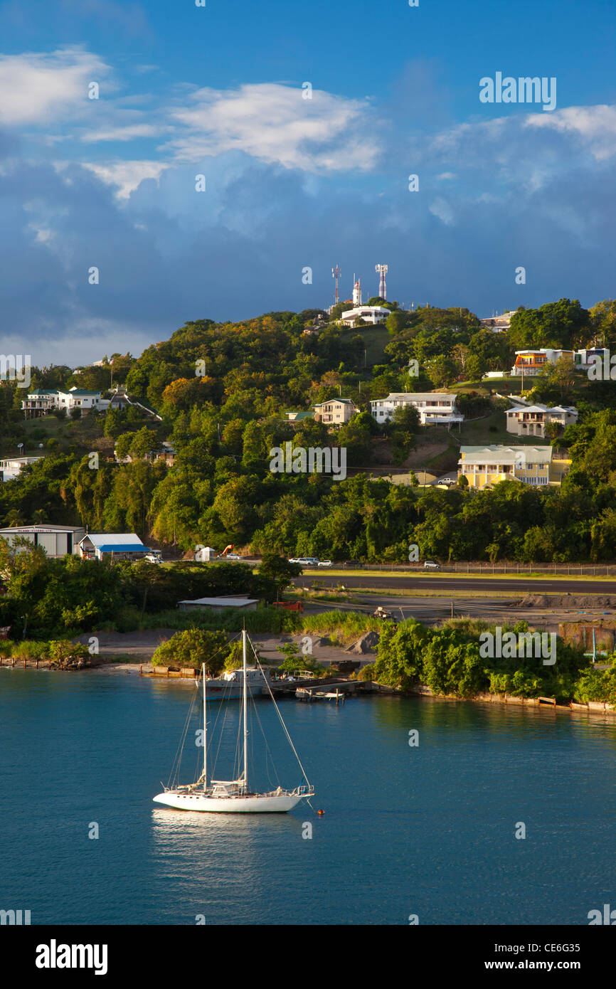 Sailboat in the tiny harbor of Castries on the Caribbean island of St ...