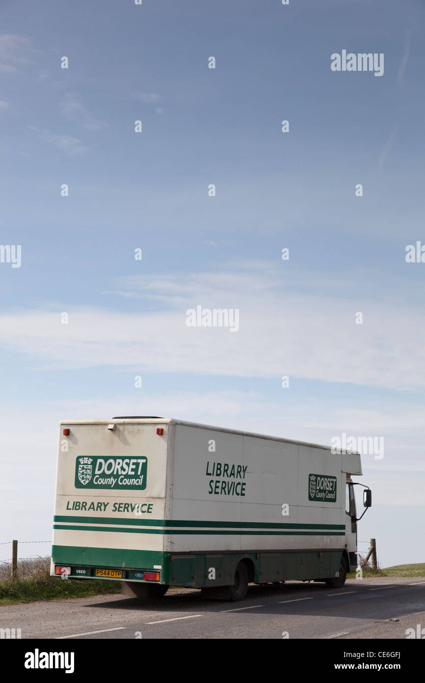 Dorset County Council mobile library van parked at the side of the road ...